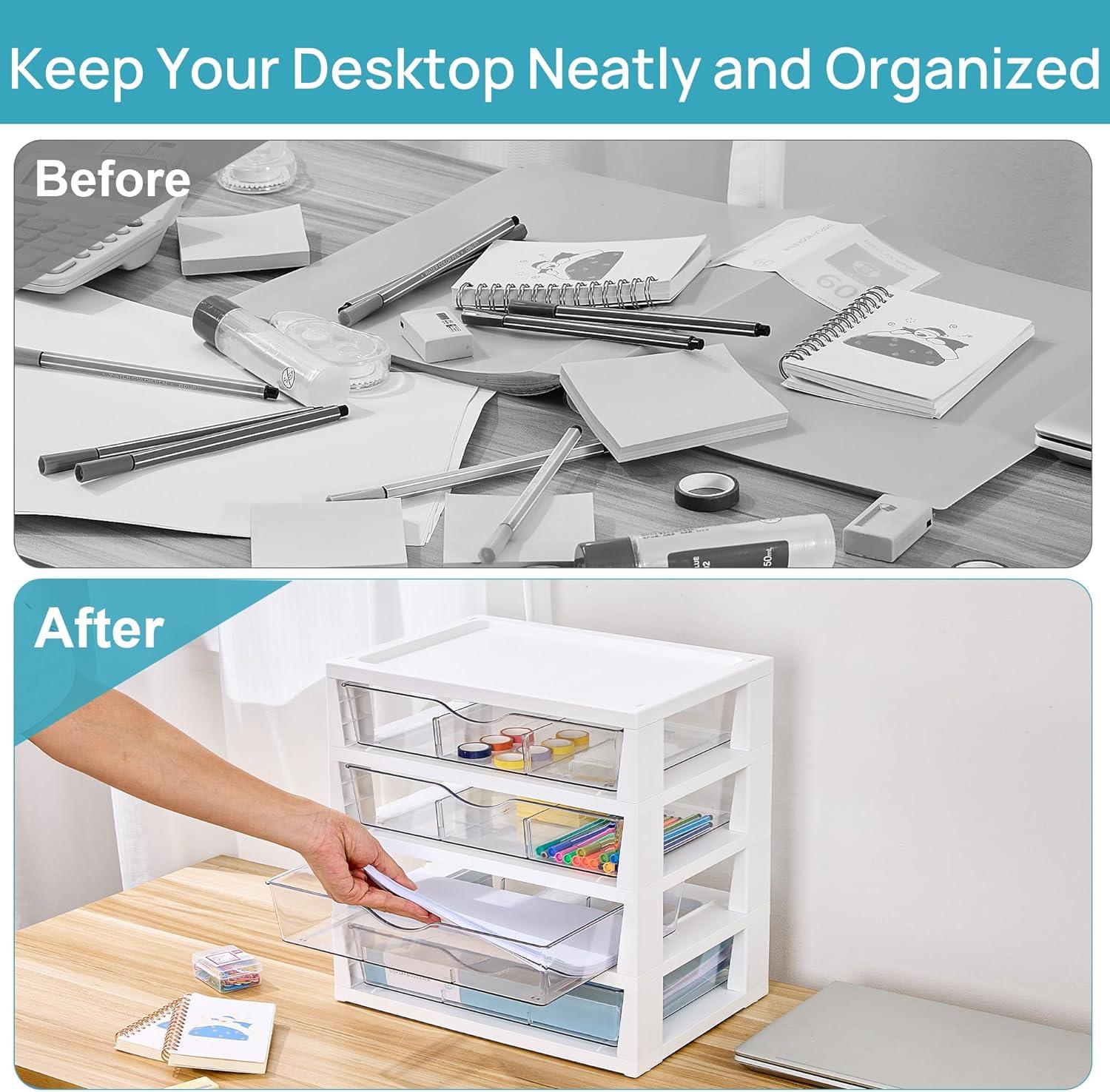 Vtopmart Clear Desk Organizer, 4-Tier Assemble Desktop File Organizer ...