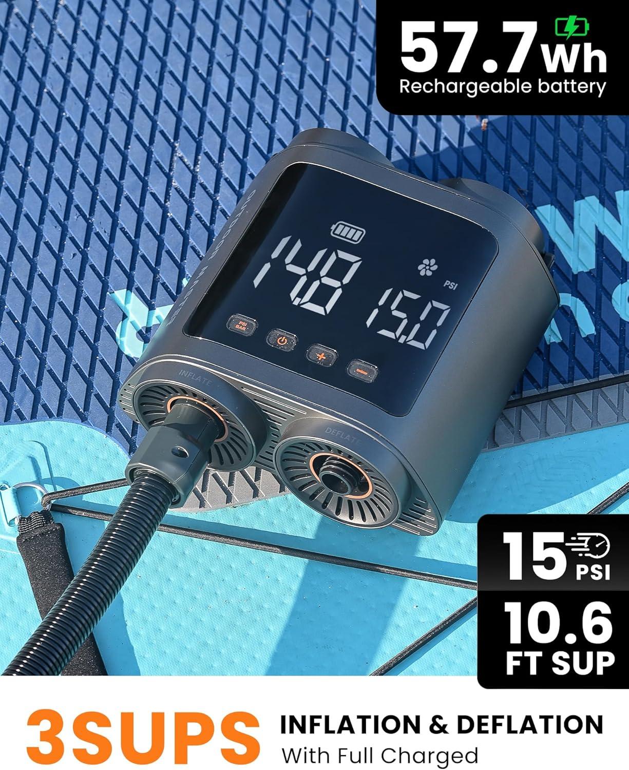 OutdoorMaster Vortex Pro 57.7Wh Rechargeable Paddle Board Pump Portable ...