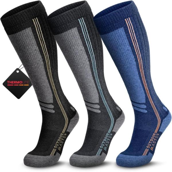 OutdoorMaster Thermolite Merino Wool Ski Socks, Compression Thermal ...