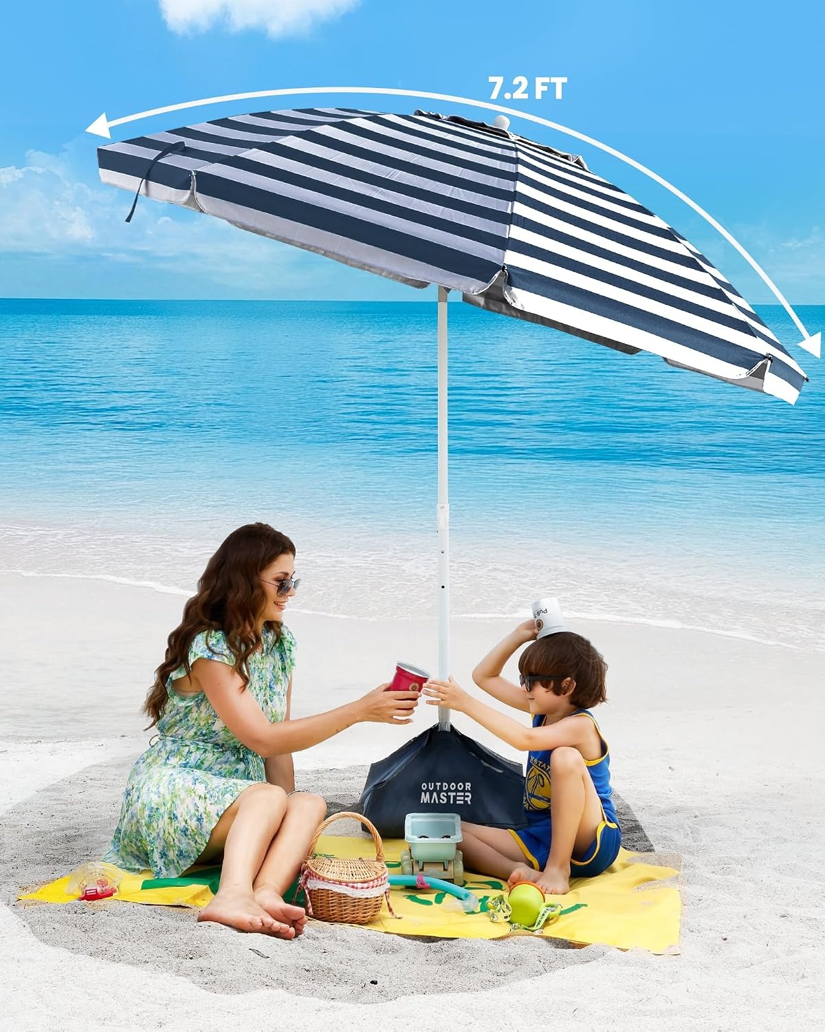 OutdoorMaster Beach Umbrellas for Sand with Sandbag & Anchor, 7.2ft ...