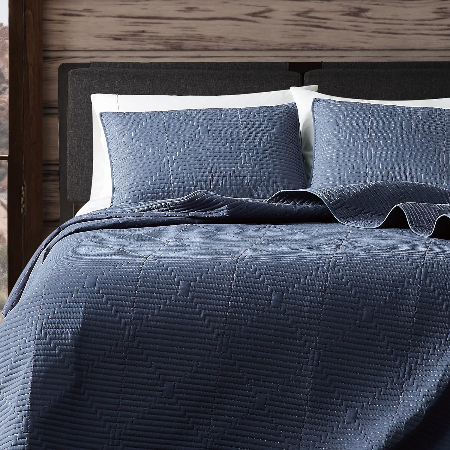 FRYE – Ray Pick Stitch Embroidered 3 Piece Queen Quilt and Sham Set ...
