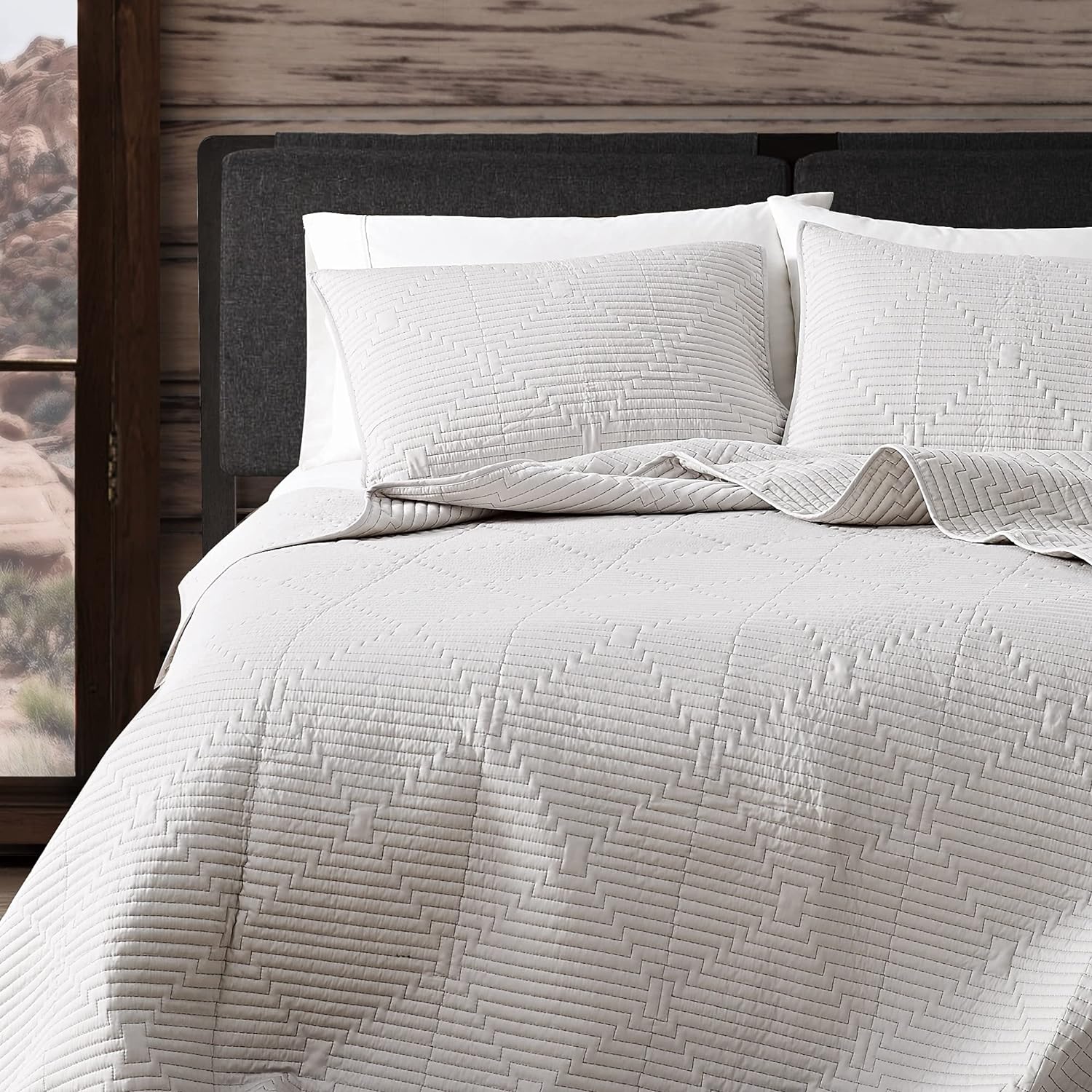 FRYE – Ray Pick Stitch Embroidered 3 Piece Queen Quilt and Sham Set ...